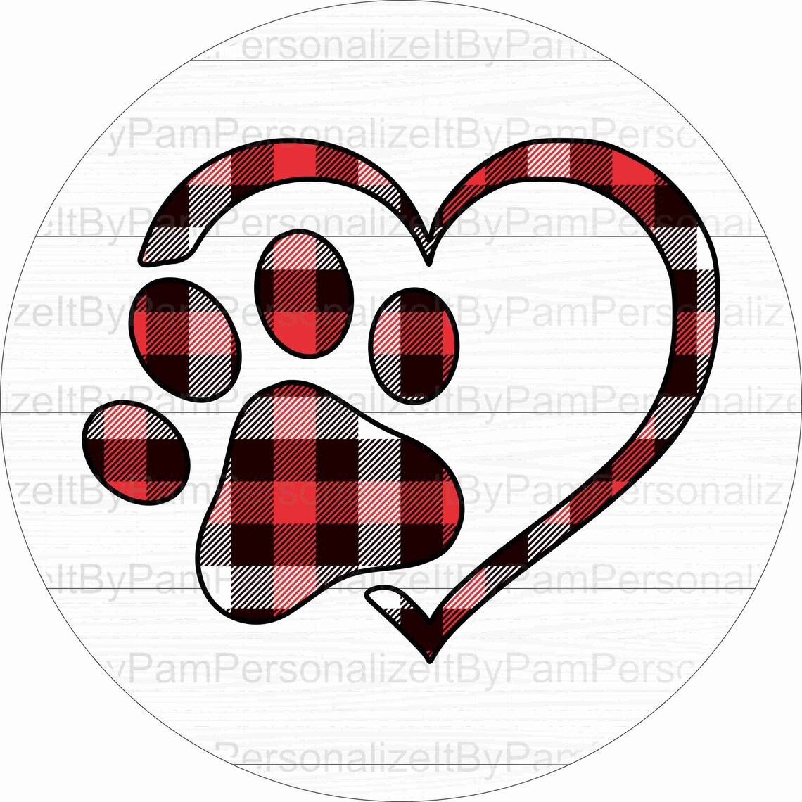 10 Round Buffalo Plaid Paw Print Wreath Sign | Etsy