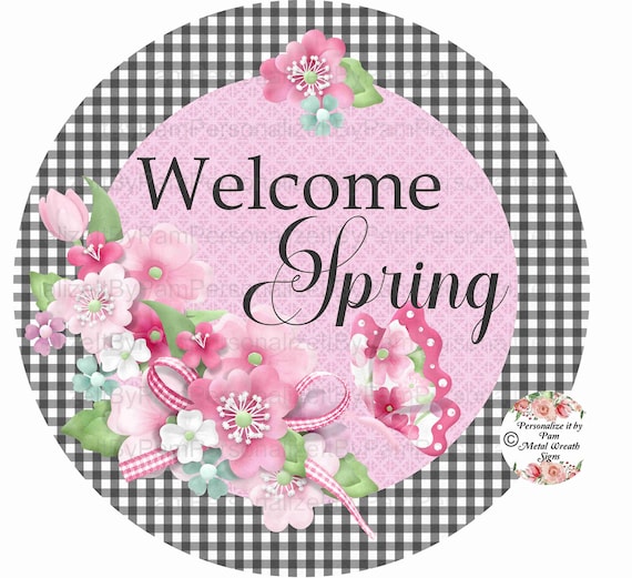 Round Floral Wreath Sign Welcome Spring Wreath Sign - Etsy