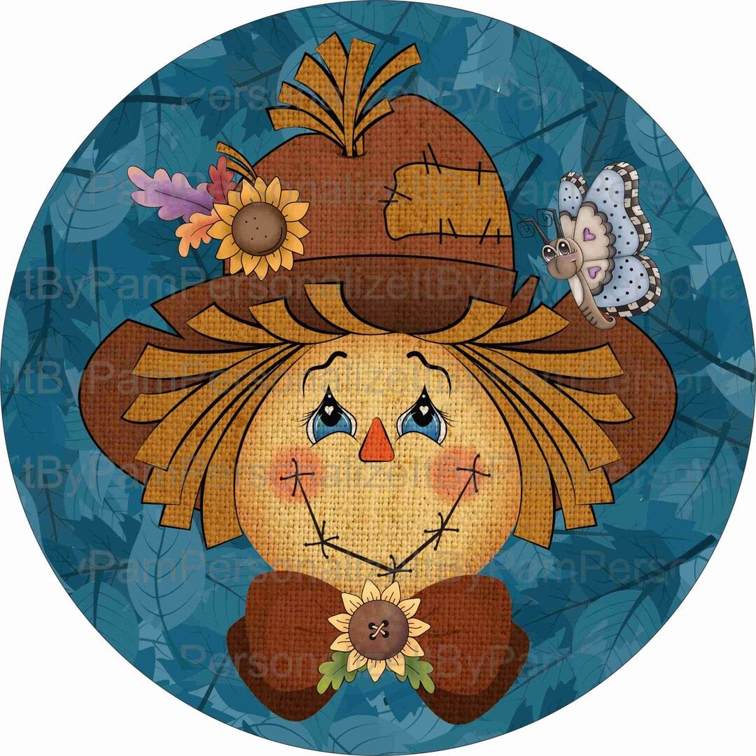 8" Round Scarecrow Face Wreath Sign, Scarecrow Face Wreath Attachment ...