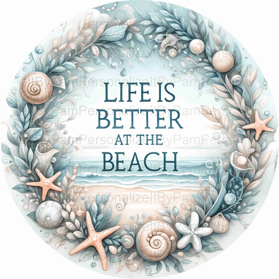 Round Beach Wreath Sign, Beach Wreath Sign, Metal Wreath Signs ...