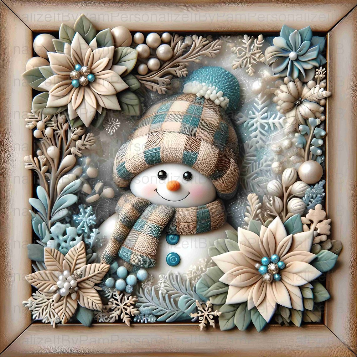 10" X10" Square Blue Snowman Wreath Sign, Winter Wreath Sign ...