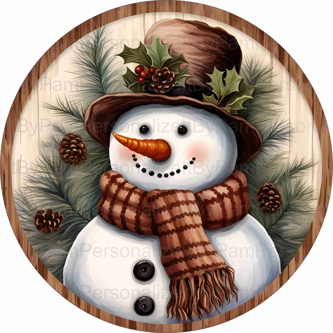 Round Snowman Wreath Sign, UV Protected Metal Wreath Sign, Personalize ...