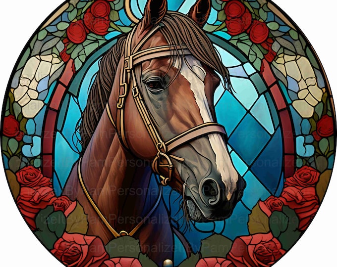Round Faux Stained Glass Race Horse Wreath Sign, Metal Wreath Sign ...