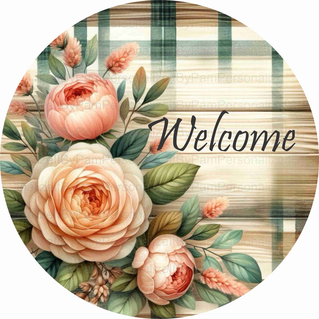 Round Peonies Wreath Sign, Welcome Wreath Sign, Personalize It by Pam ...
