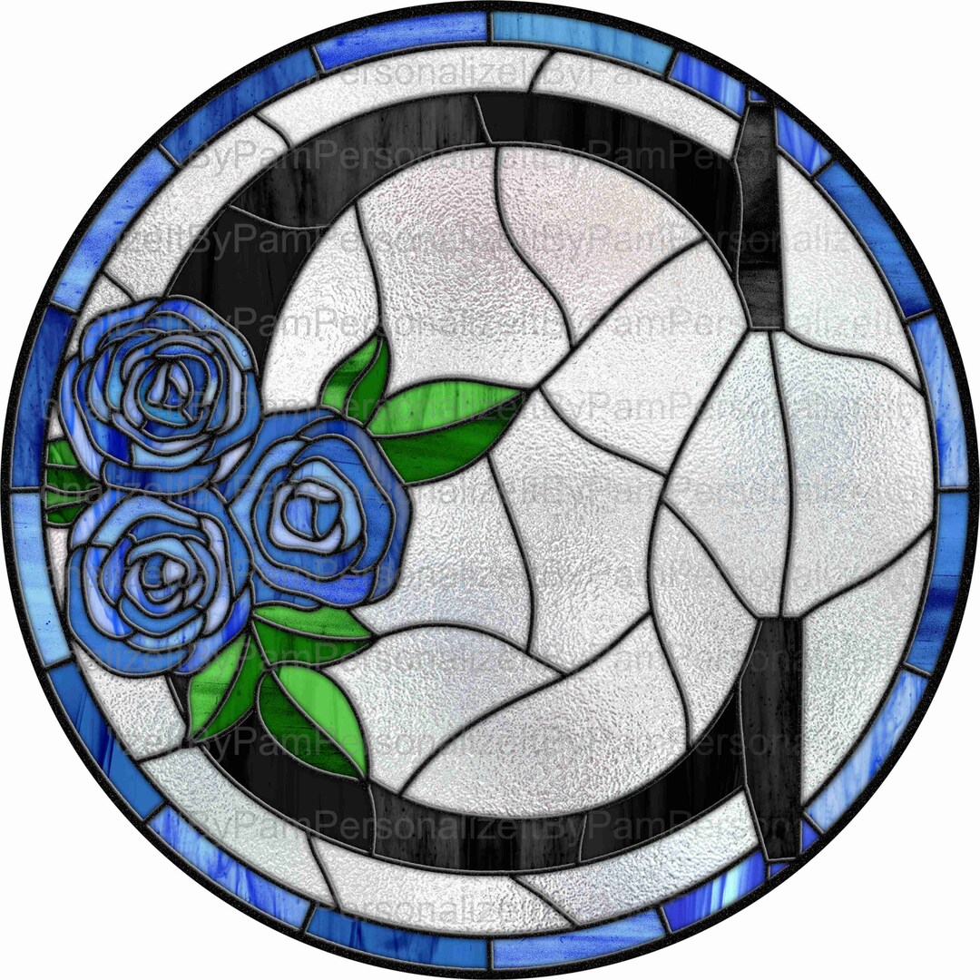 Round Faux Stained Glass Family Monogram Wreath Sign, Monogram Door ...
