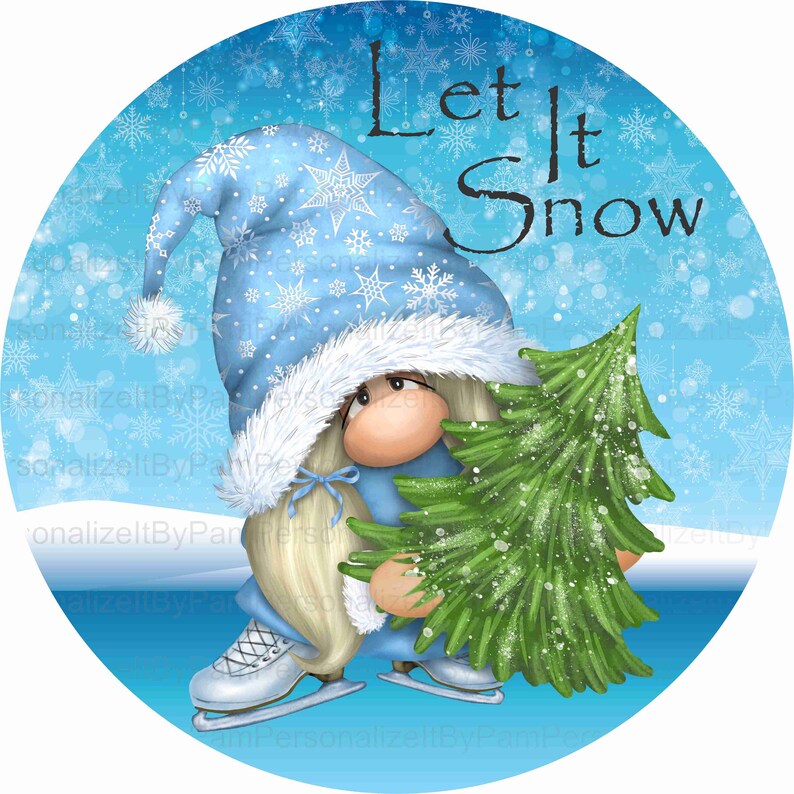 Let It Snow Ice Skating Gnome Wreath Sign,personalize It by Pam, Winter ...