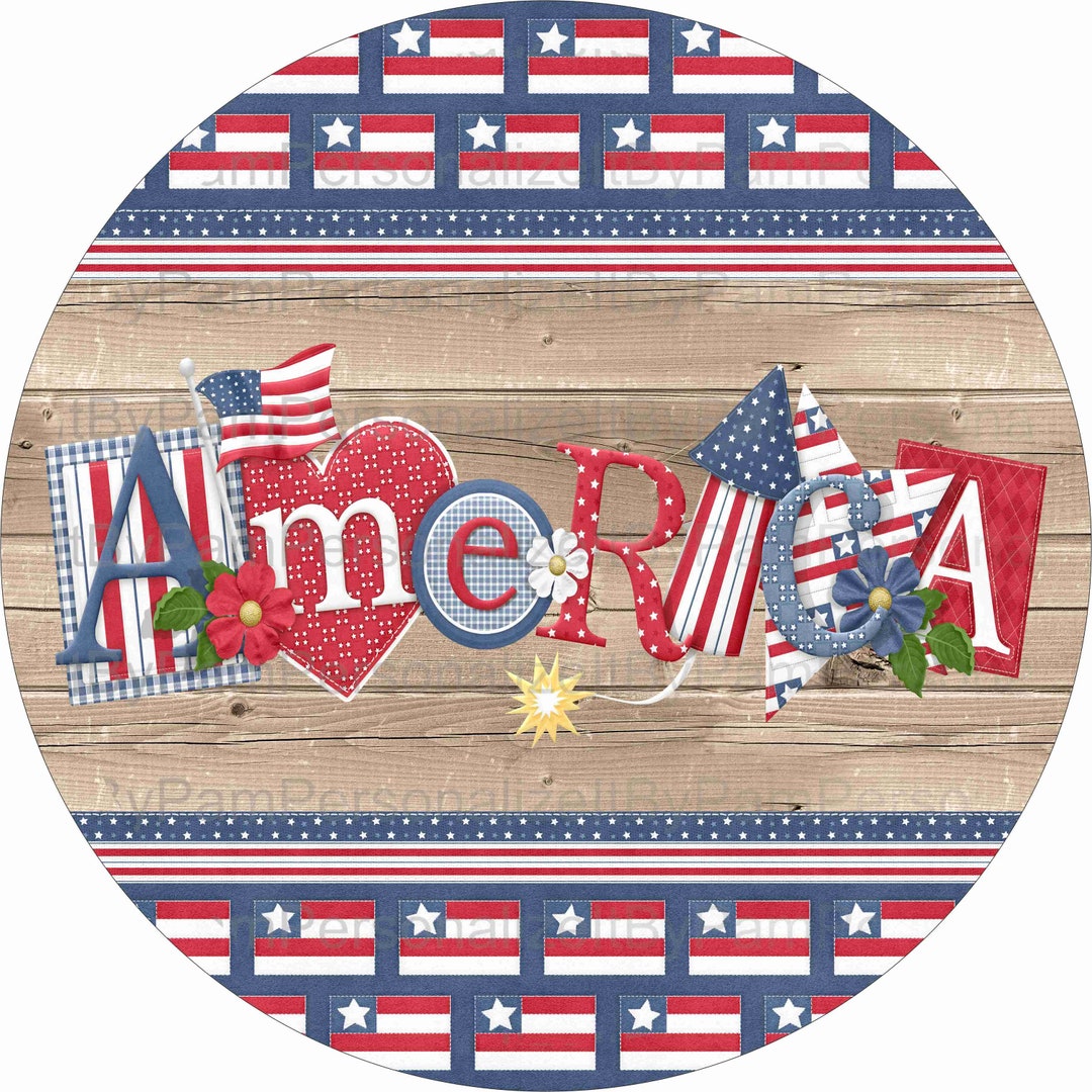 8 Round America Wreath Sign, Patriotic Wreath Sign, Personalize It by ...