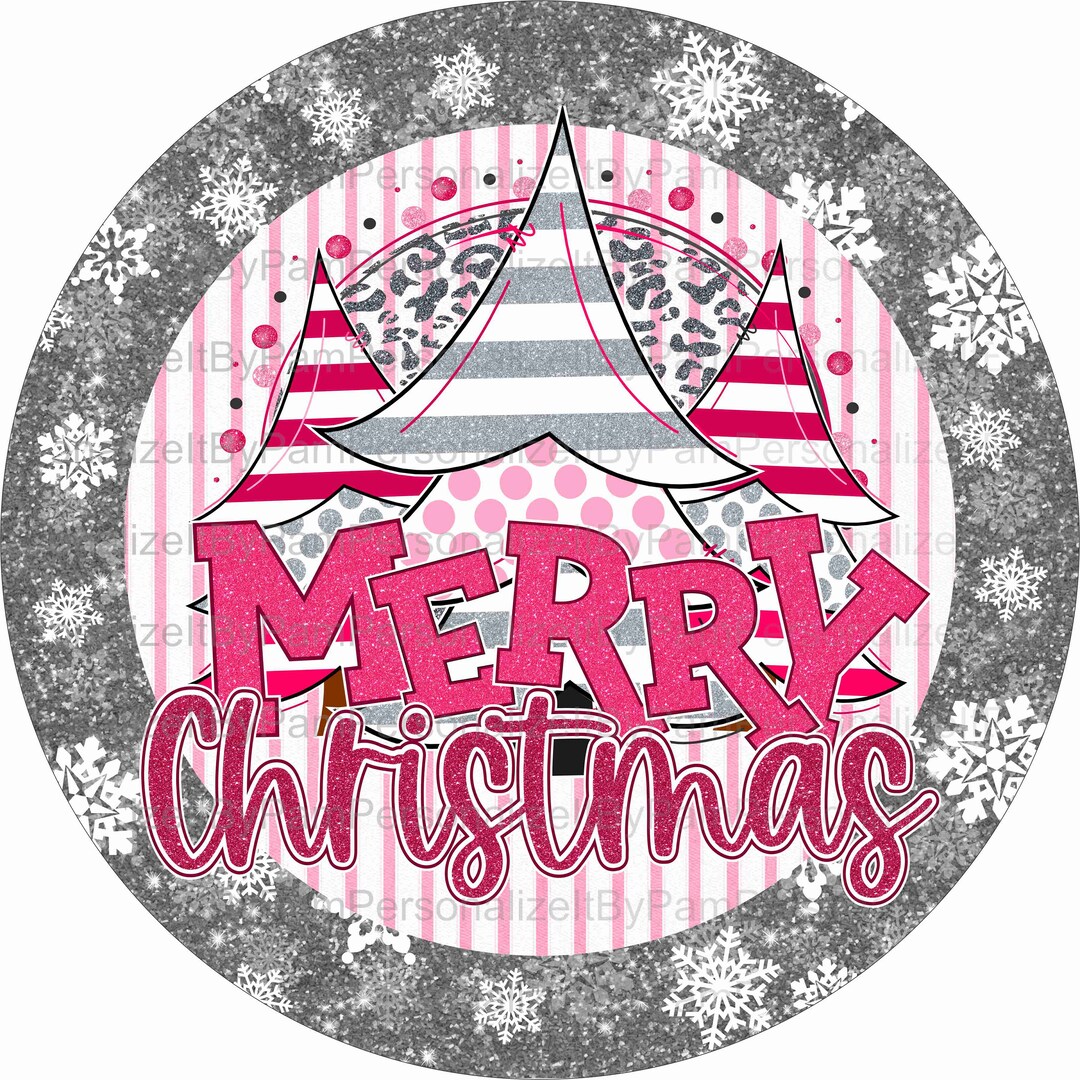 Round Pink/silver/grey Merry Christmas Wreath Sign, Personalize It by ...