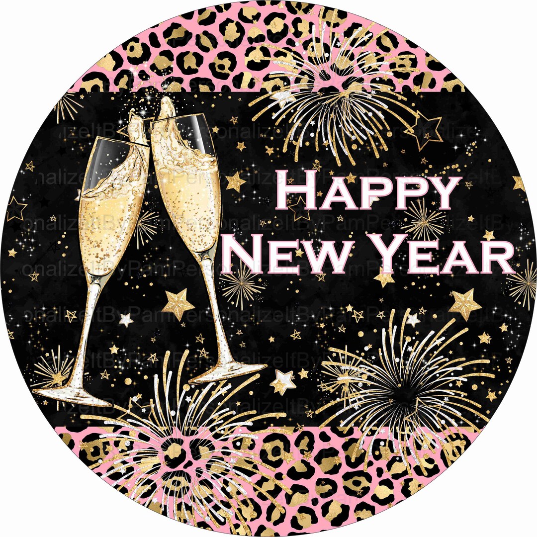 11.75" Round Happy New Year Sign, New Year Wreath Sign, Personalize It ...