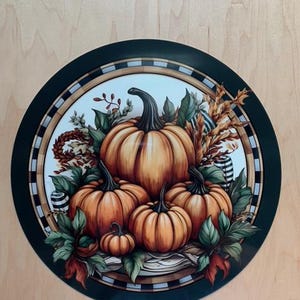 Round Fall Wreath Sign, Fall Wreath Sign, Orange Pumpkins,personalize ...