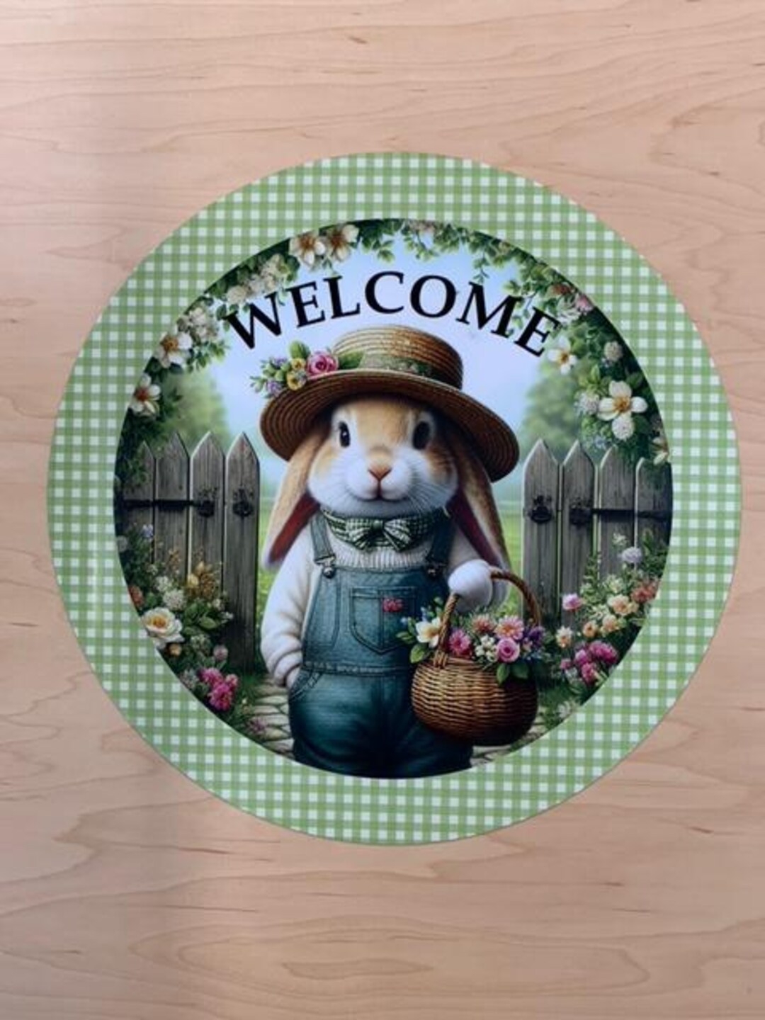 Round Bunny Welcome Wreath Sign, Bunny Wreath Sign, Personalize It by ...