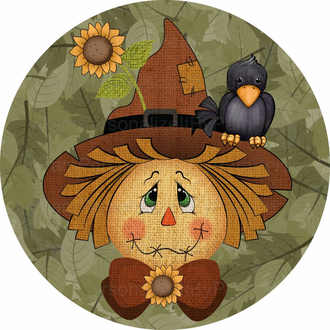 10" Round Scarecrow Face Wreath Sign, Scarecrow Face Wreath Attachment ...