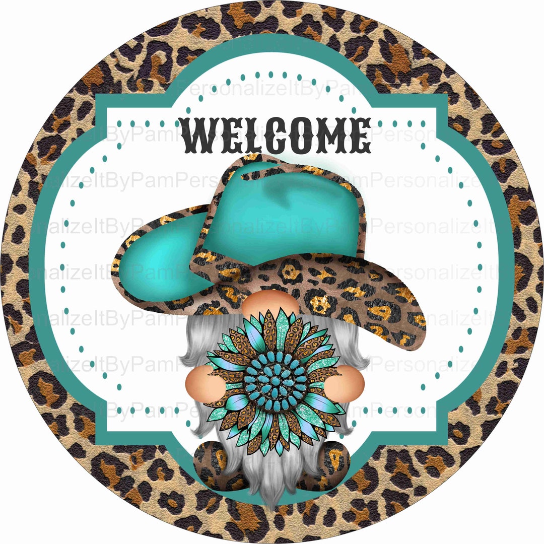 Cowboy Gnome Welcome Sign, Leopard Print Gnome, Lwelcome Wreath Sign ...