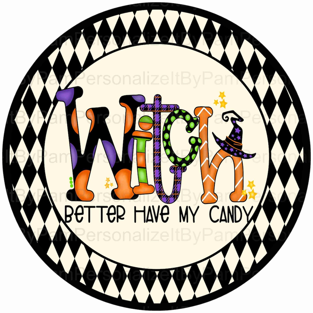 Round Halloween Wreath Sign, Halloween Sign, Halloween Witch/candy ...