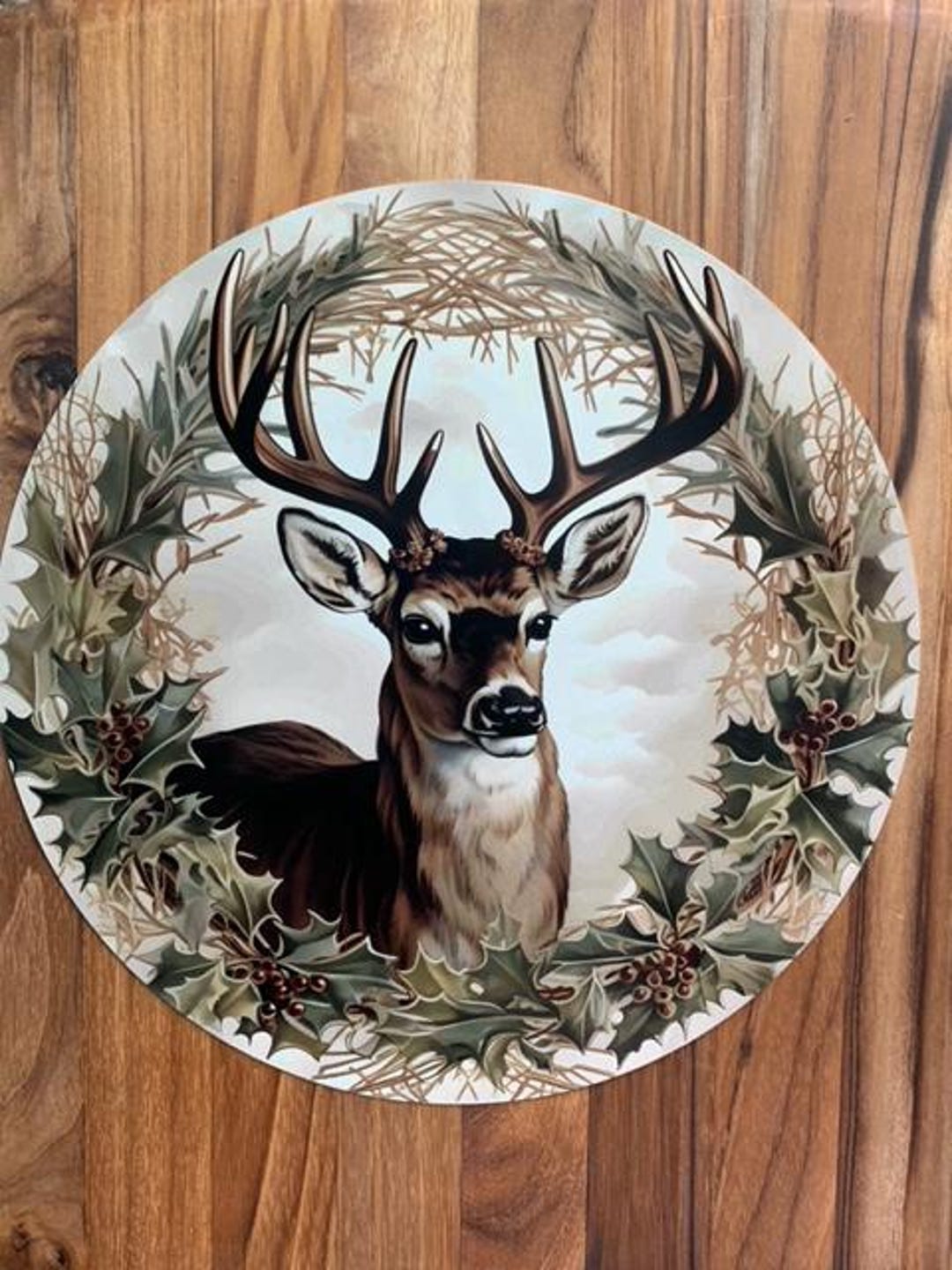Round Deer Wreath Sign, Winter Wreath Sign, Personalize It by Pam, Door ...