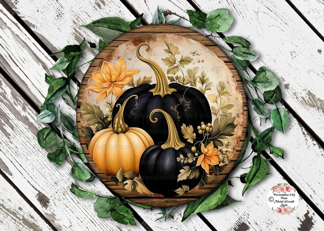 Round Fall Rustic Black and Orange Pumpkins Sign,personalize It by Pam ...