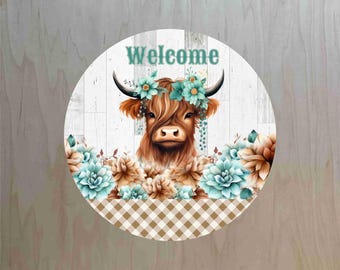 Highland Cow Welcome Wreath Sign, Highland Cow Wreath Sign, Metal ...