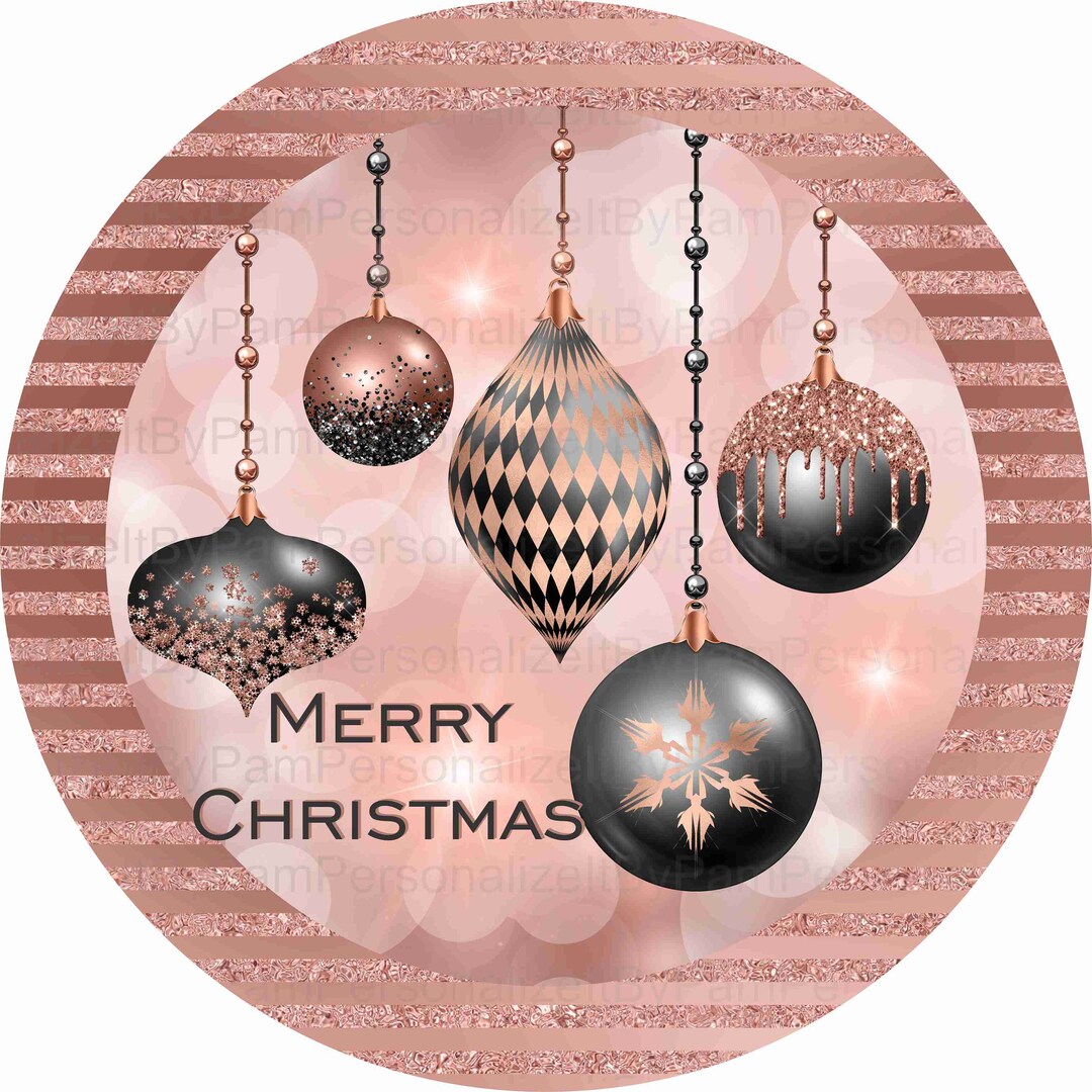 8" Round Rose Gold Christmas Wreath Sign, Personalizeitbypam, Signs for ...