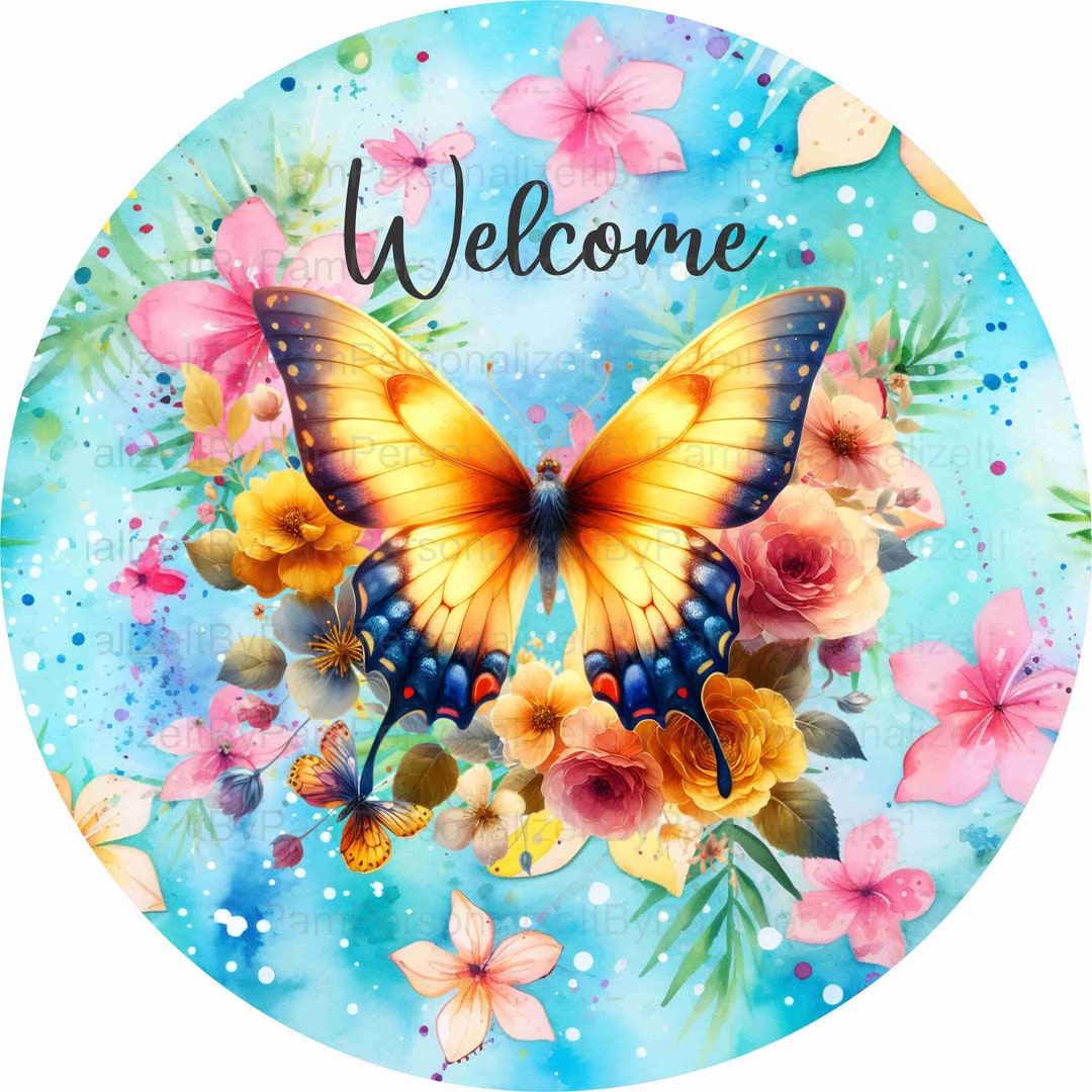 Round Butterfly Wreath Sign Everyday Wreath Sign, Personalize It by Pam ...