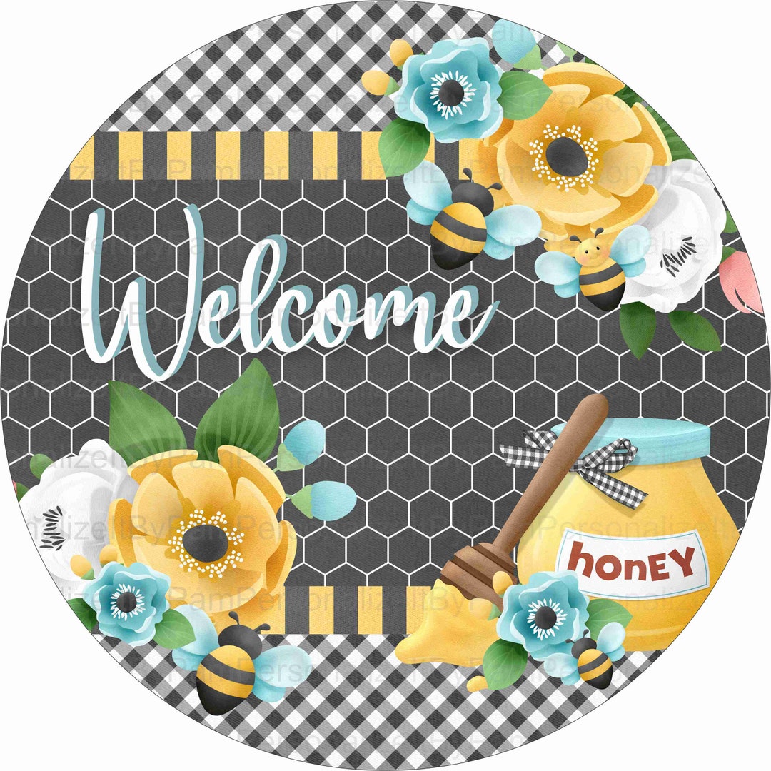 11.75" Round Bee Welcome Wreath Sign, Summer Wreath Sign, Personalize ...