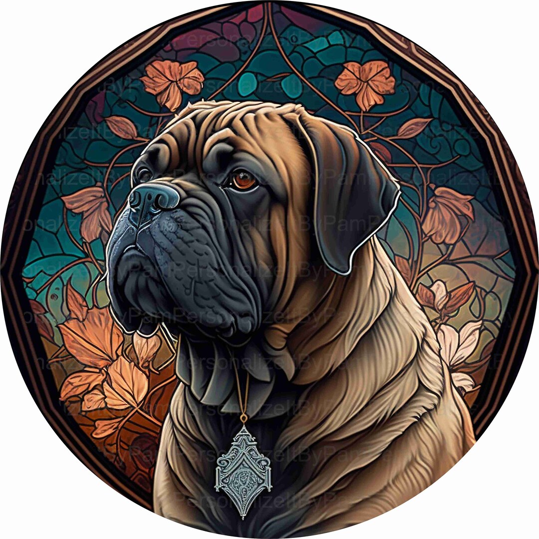 Faux Stained Glass Bull Mastiff Wreath Sign, Metal Wreath Sign, Dog ...