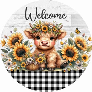 Highland Cow Welcome Wreath Sign, Highland Cow Wreath Sign, Metal ...