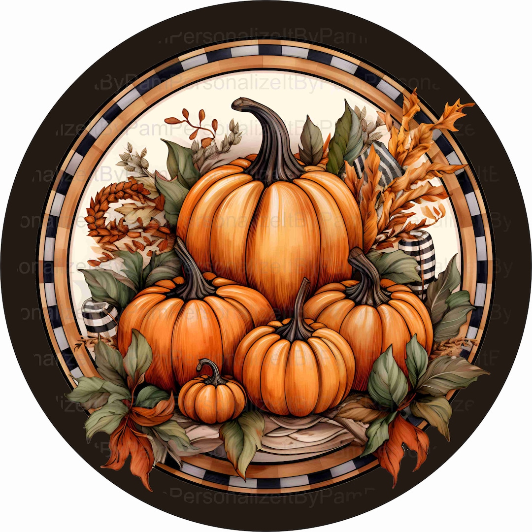 Round Fall Wreath Sign, Fall Wreath Sign, Orange Pumpkins,personalize ...