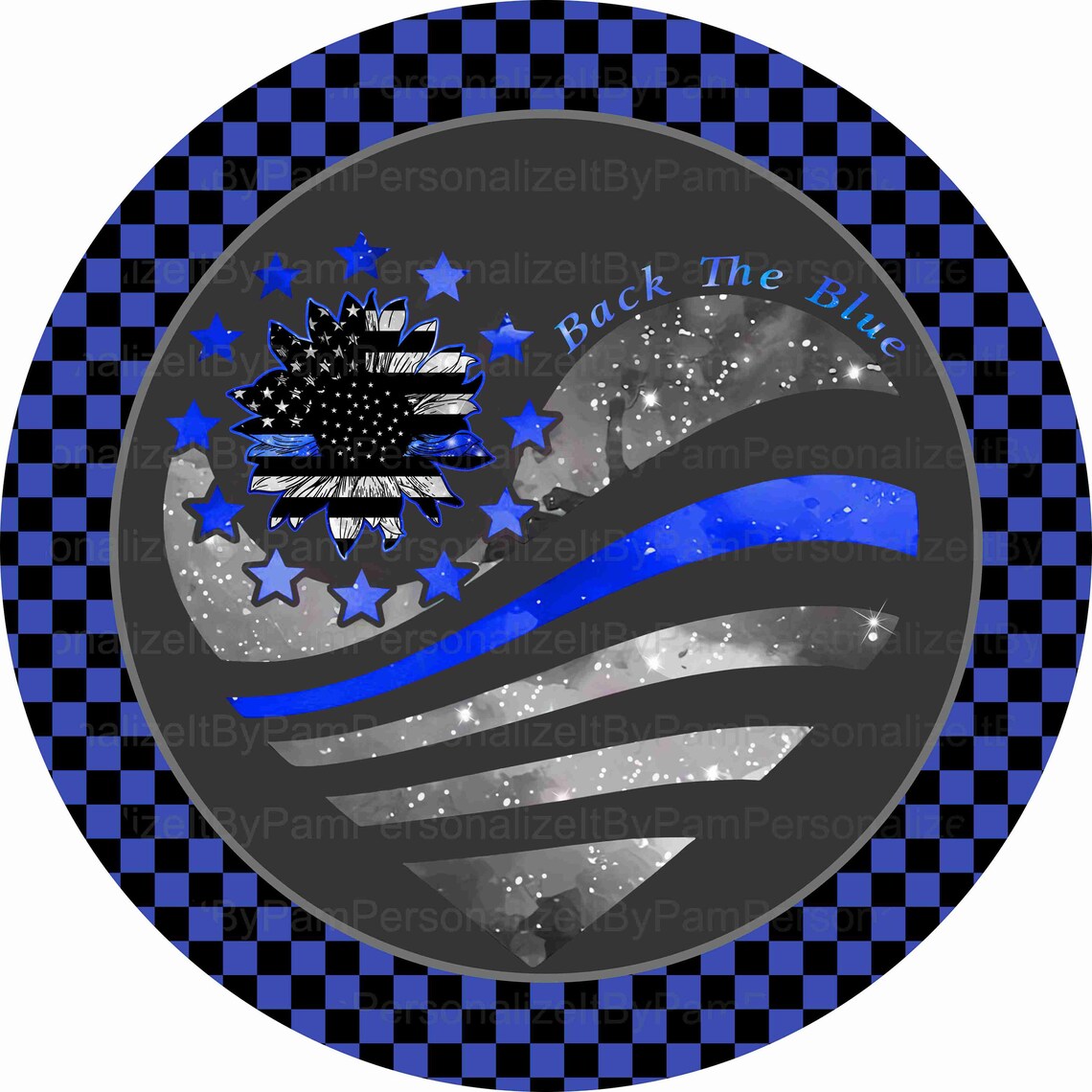 8" Round Blue Line Wreath Sign, Back the Blue Wreath Sign, Personalize ...