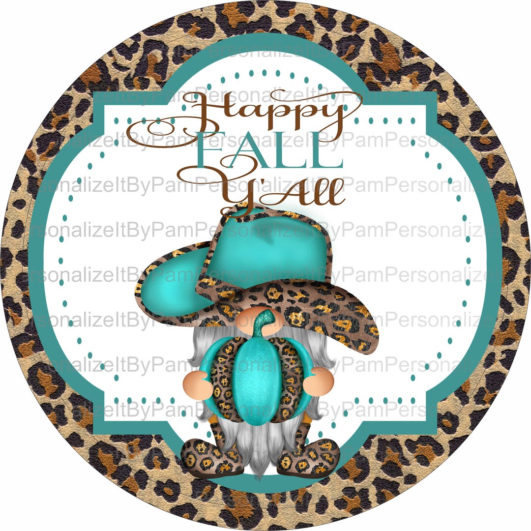 10" Fall Gnome Sign, Cowboy Gnome, Leopard Print Gnome, Fall Wreath ...