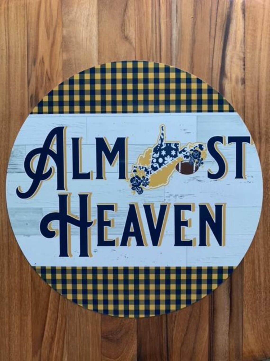 Round Almost Heaven Fall Football Wreath Sign, West Virginia Wreath ...