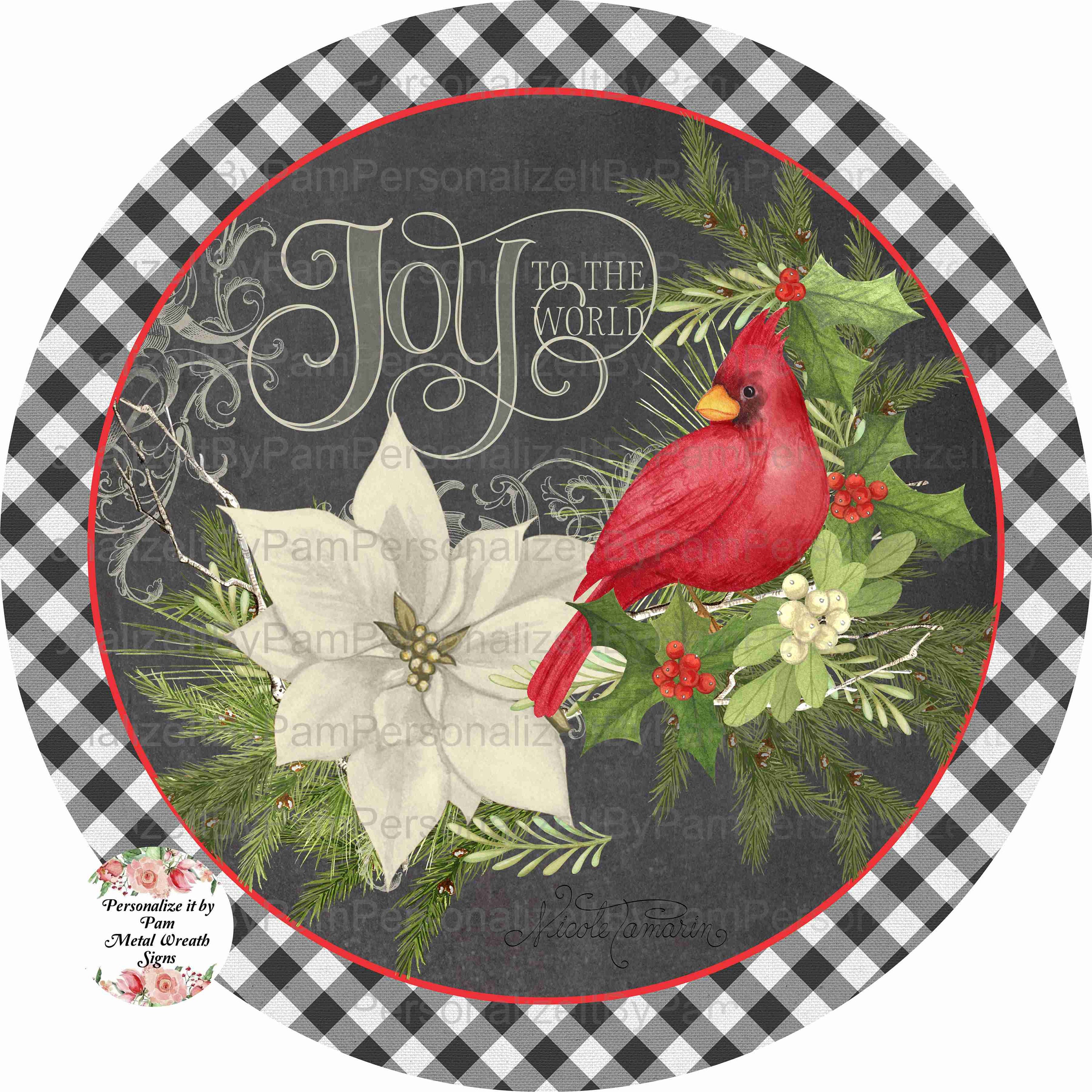 8 Round Cardinal Elegance Joy to the World Wreath Sign | Etsy