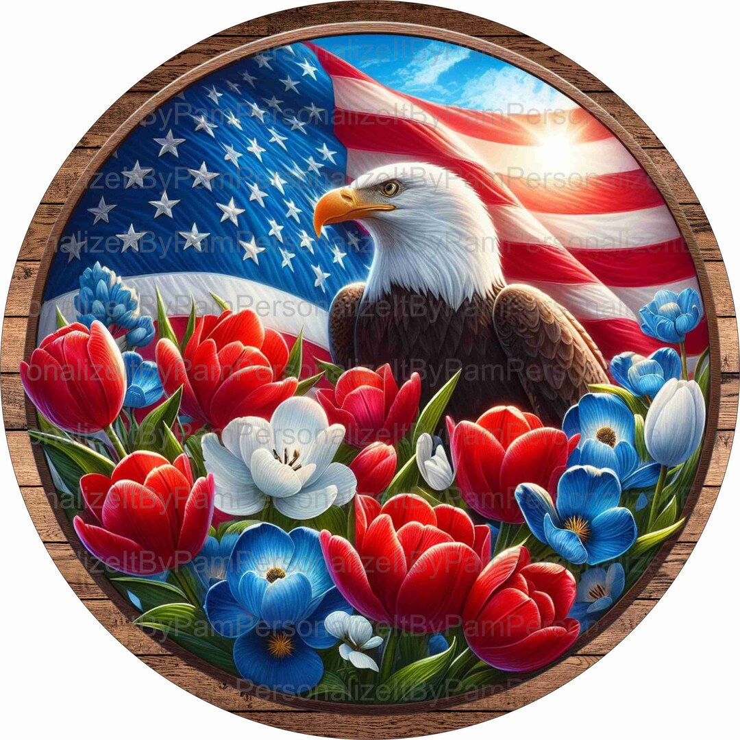 Round Patriotic Eagle Wreath Sign, Metal Wreath Sign, Personalize It by ...