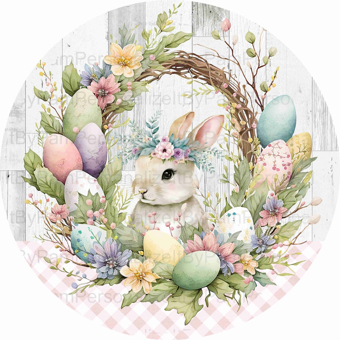 Round Easter Wreath Sign, Easter Bunny Wreath Sign, Personalize It by ...