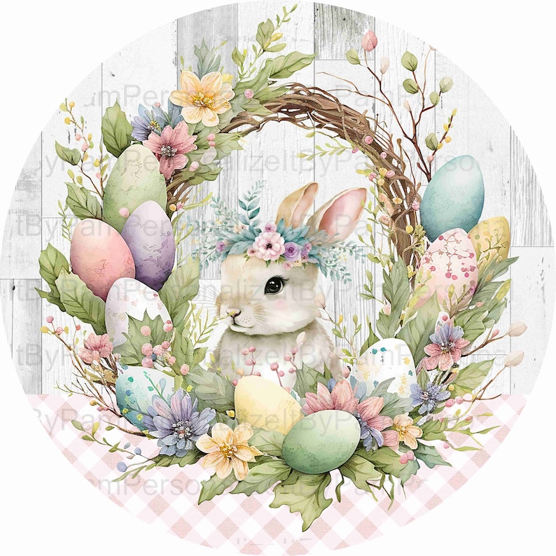 Round Easter Wreath Sign, Easter Bunny Wreath Sign, Personalize It by ...