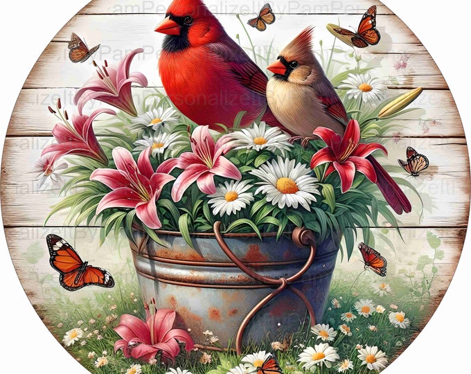 Round Summer Cardinal Wreath Sign, Personalize It by Pam, Door Decor ...