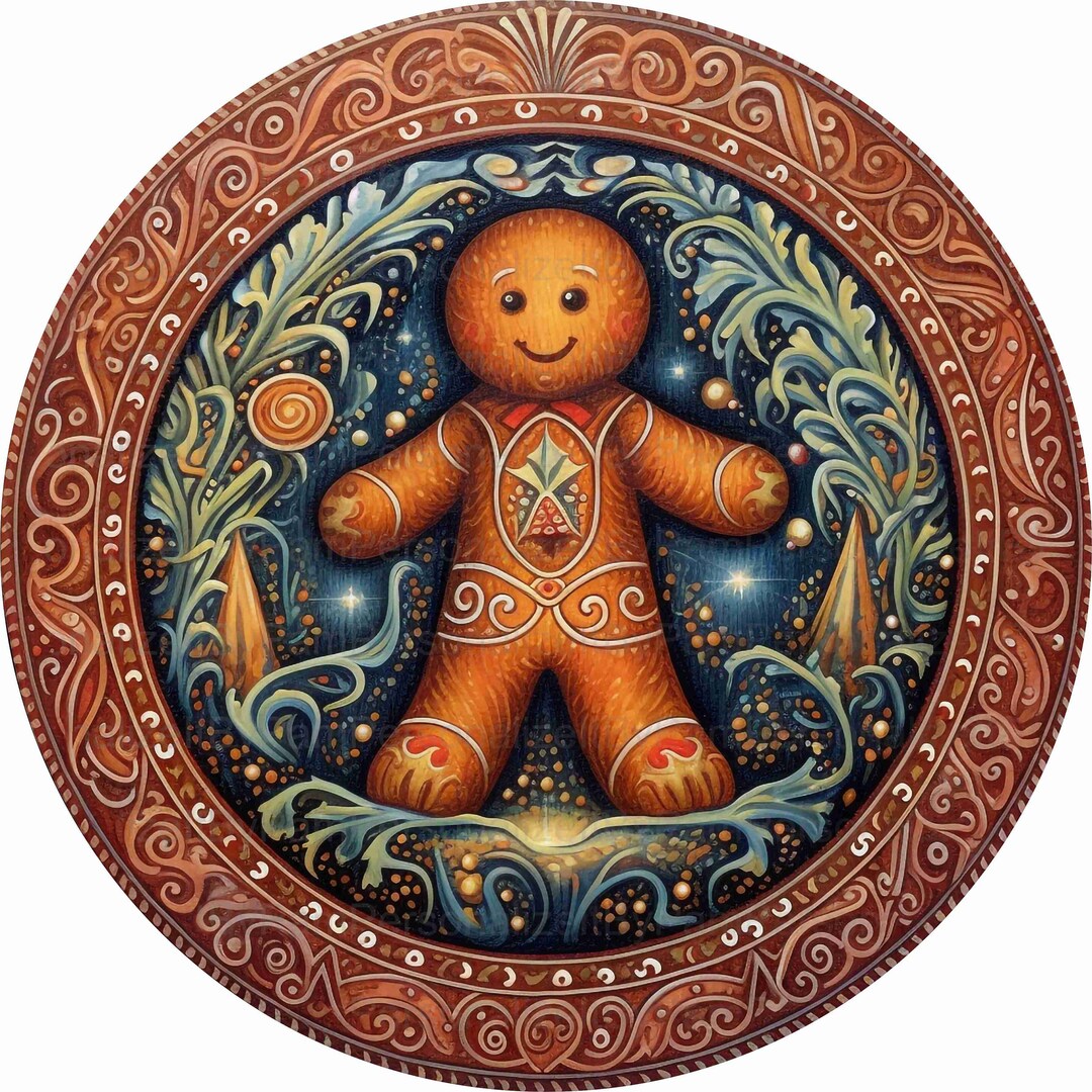 Round Gingerbread Boy Cookie Wreath Sign, UV Protected Metal Wreath ...