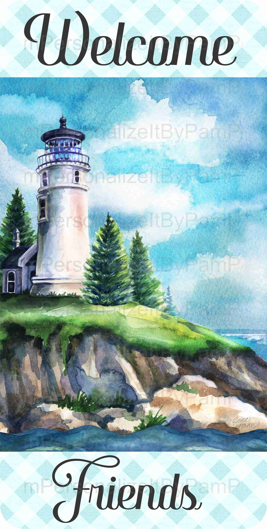 6 X 12 Lighthouse Welcome Wreath Sign, Welcome Wreath Sign, Beach ...