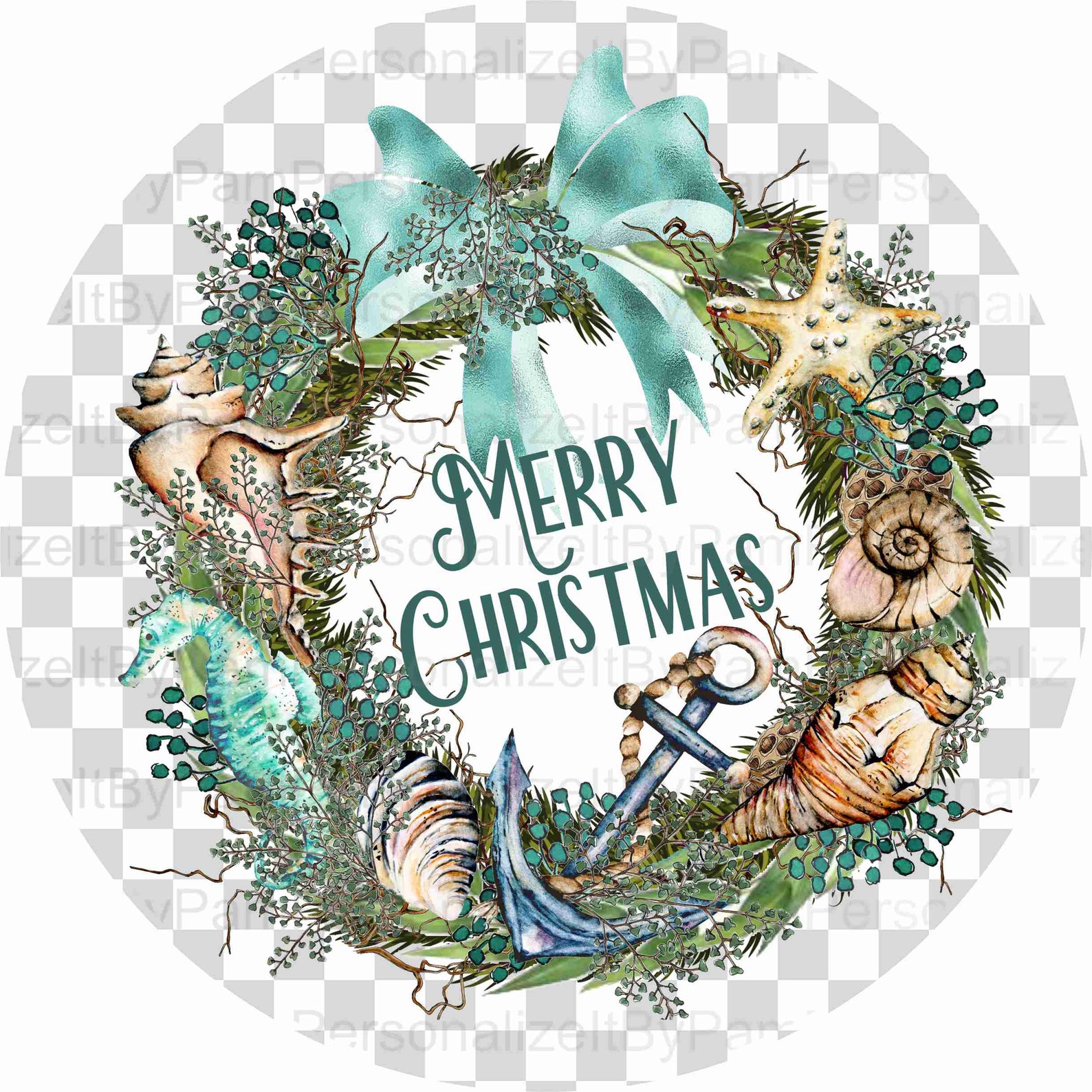 10 Round Beach Christmas Wreath Sign, Beach Sign, Personalize It by Pam ...