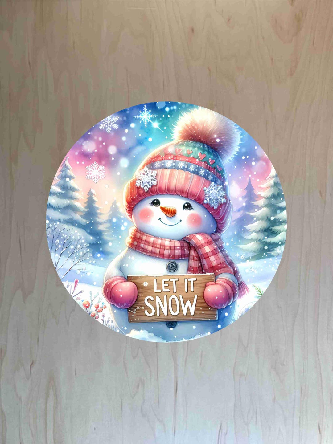 Round Snowman Wreath Sign, UV Protected Metal Wreath Sign, Personalize ...