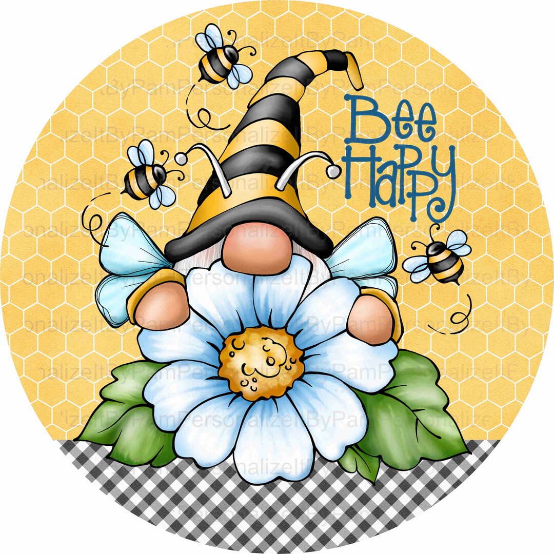 Round Bee Happy Wreath Sign, Summer Bee Wreath Sign, Personalize It by ...