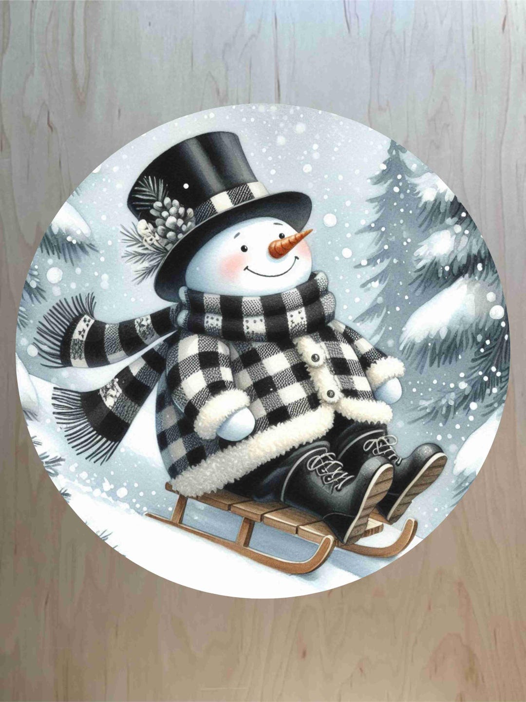 Round Snowman Wreath Sign, Buffalo Plaid Snowman Wreath Sign, UV ...