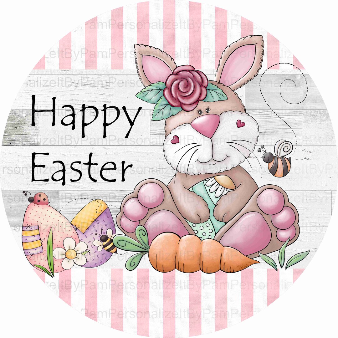 Round Easter Wreath Sign, Easter Bunny Wreath Sign, Personalize It by ...