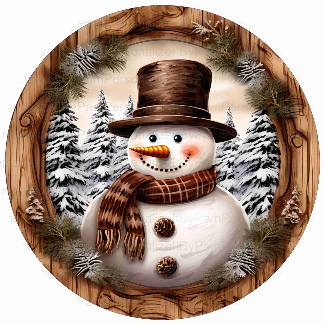 Round Snowman Wreath Sign, UV Protected Metal Wreath Sign, Personalize ...