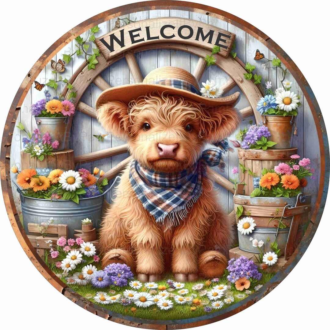 Highland Cow Wreath Sign, Highland Cow Wreath Sign, Metal Wreath Sign ...