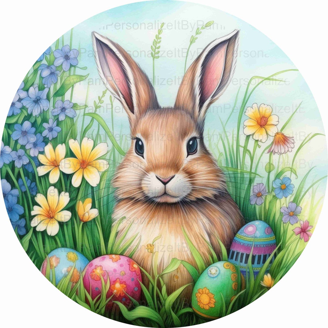Round Easter Wreath Sign, Easter Bunny Wreath Sign, Personalize It by ...