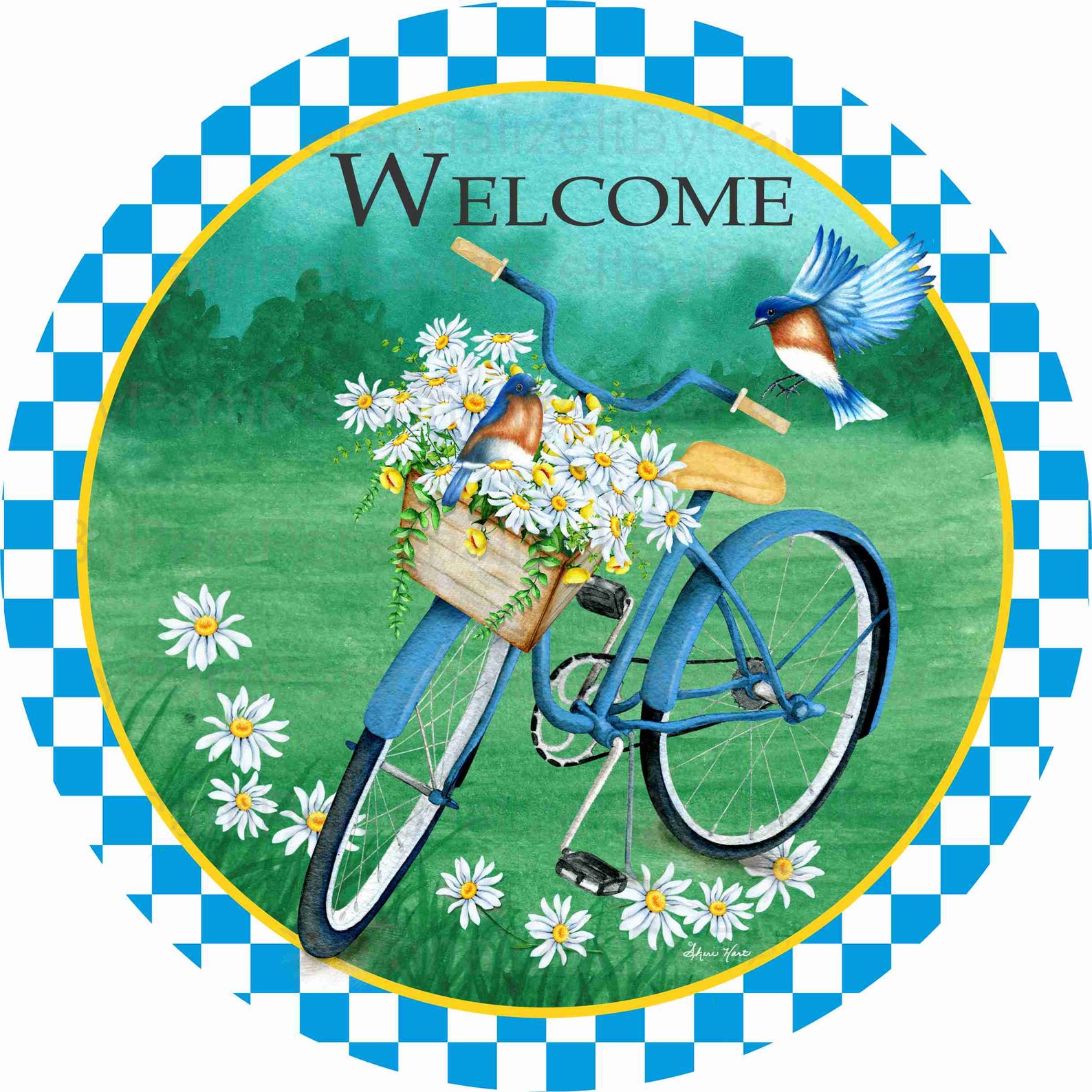 8 Round Bike Welcome Sign Welcome Sign Summer Wreath | Etsy