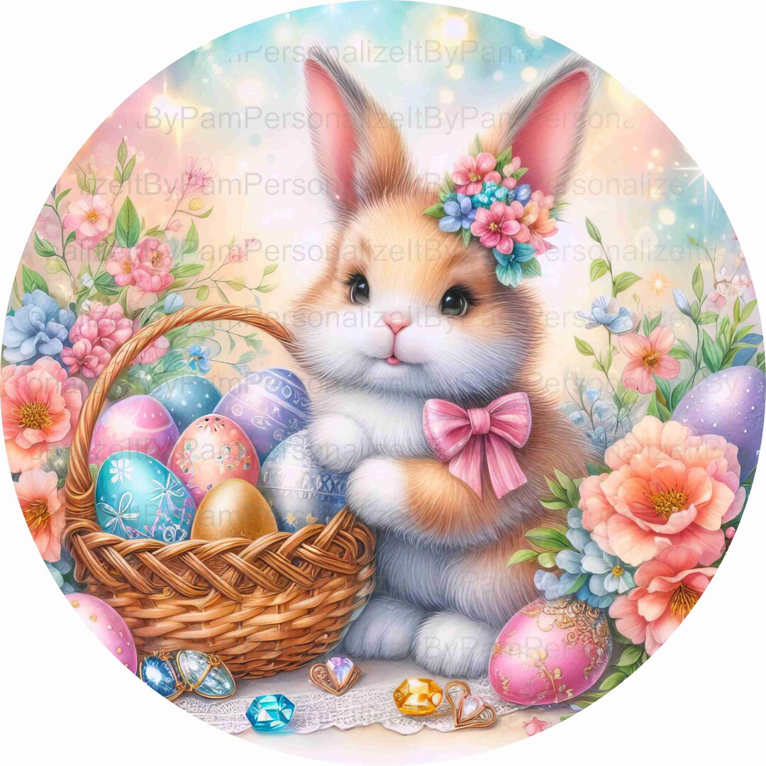 Round Easter Wreath Sign, Easter Bunny Wreath Sign, Personalize It by ...