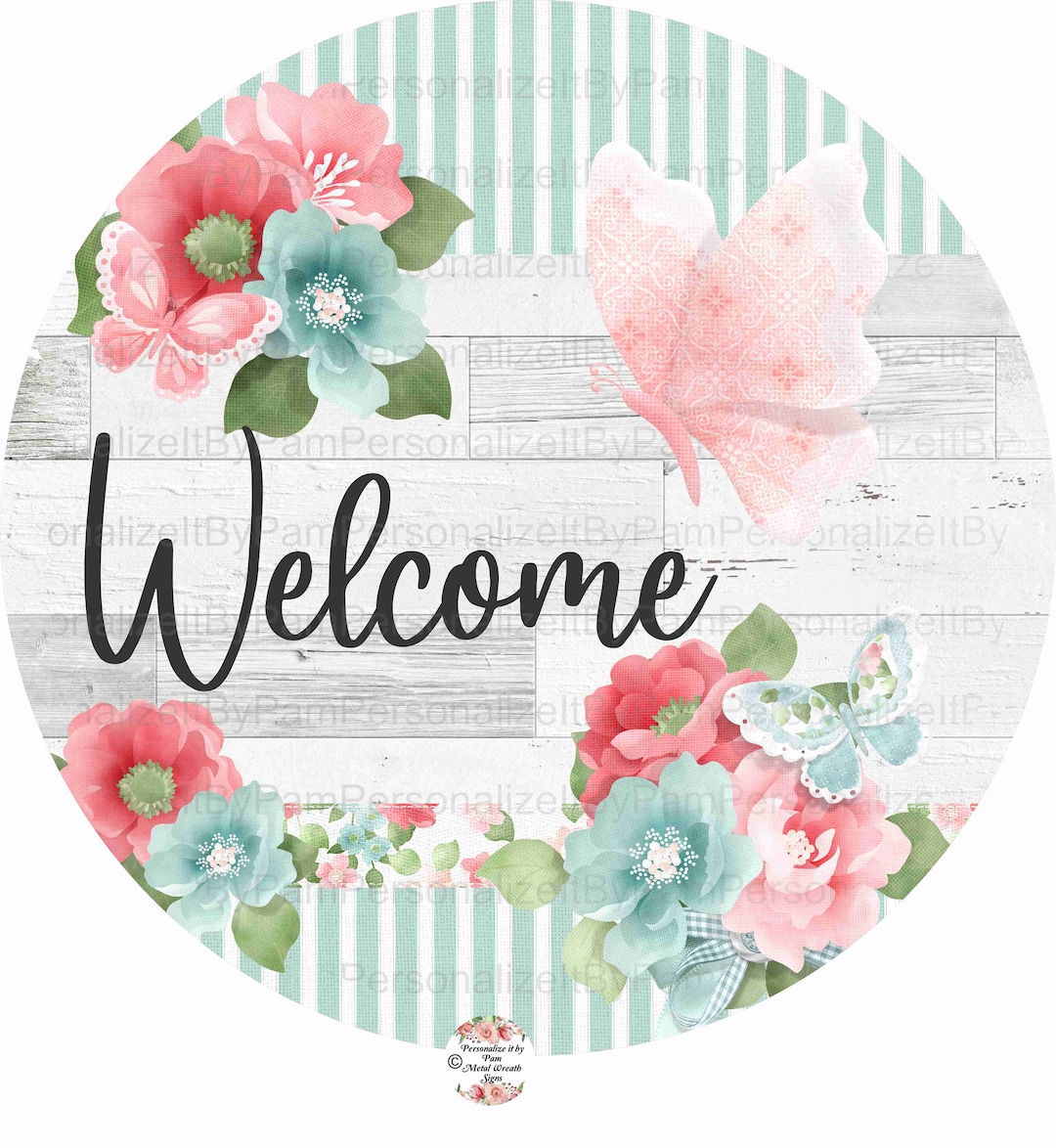Welcome Wreath Sign, Floral Wreath Sign, Personalize It by Pam, Wreath ...