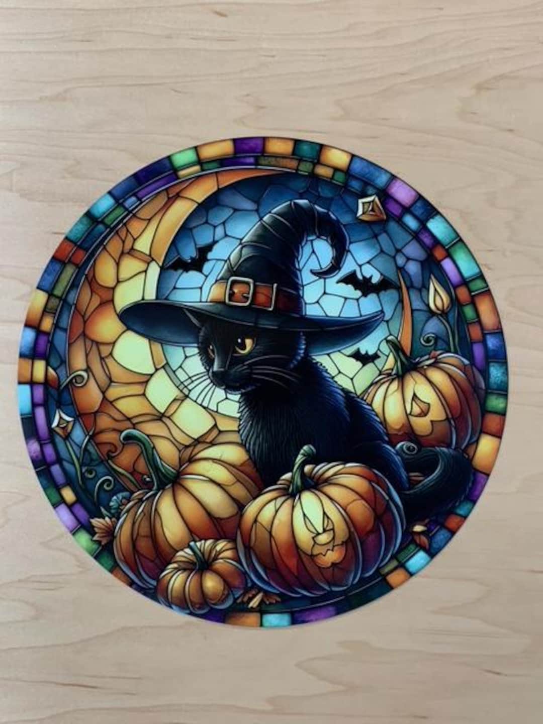 Round Black Cat Halloween Sign, Halloween Wreath Signs, Personalize It ...