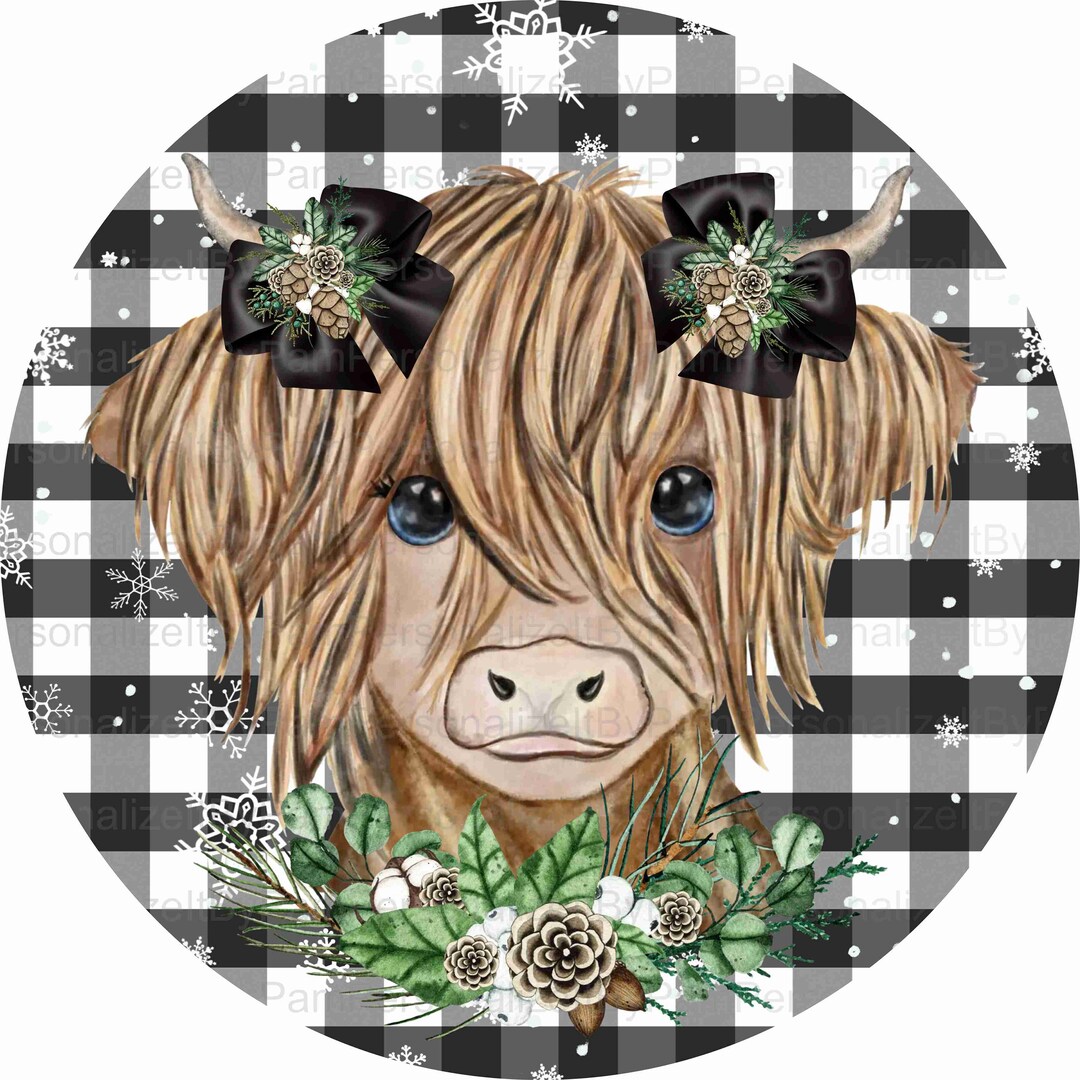 Highland Christmas Cow Wreath Sign, Christmas Signs, Christmas Cow Sign ...